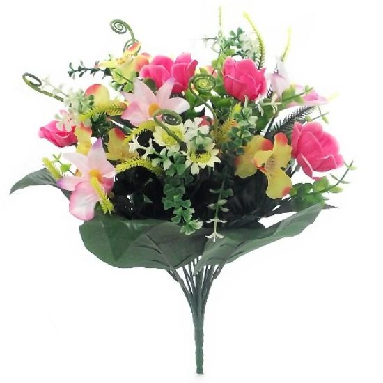 37cm Large Spring Mixed Bush - Pink Yellow Greenery - Artificial Sprin ...