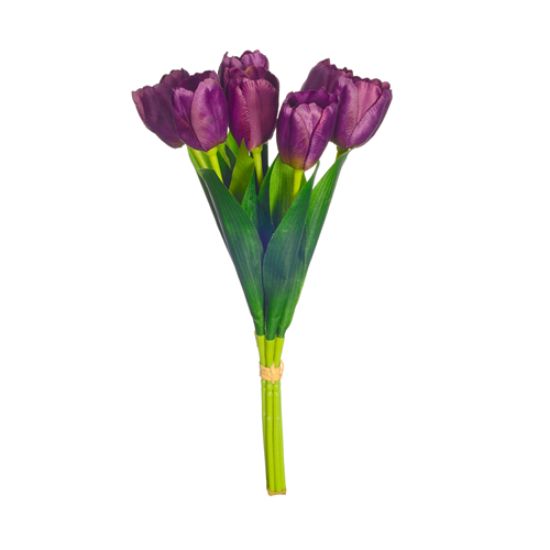 35cm Purple Tulip Bundle - 7 Stems - Artificial Spring Bunch – Titleys ...
